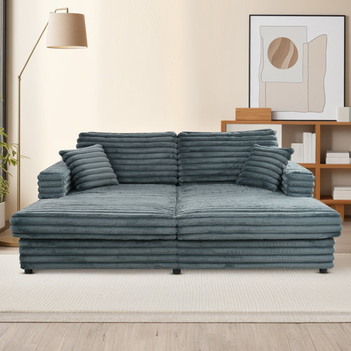 Latitude Run 86"W Corduroy Upholstered Cloud Sleeper Sofa Bed Glauser Deep Seat Oversized Chaise ...